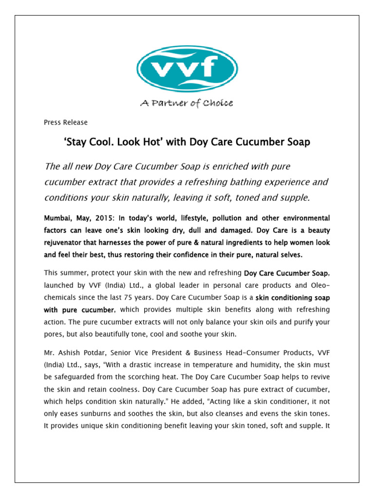 Do y Care Cucumber Soap Press Release | PDF