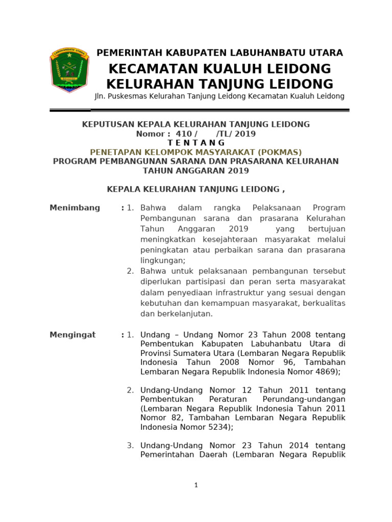 Contoh SK Kelompok Masyarakat | PDF