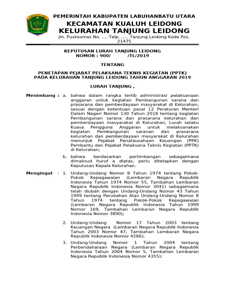 SK PPTK Bpkad 2019-Ok | PDF