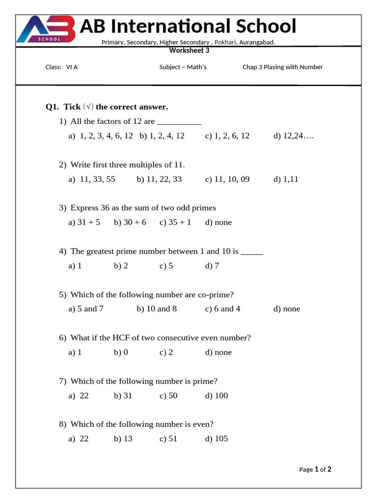 Chap 3 Playing with Number | PDF
