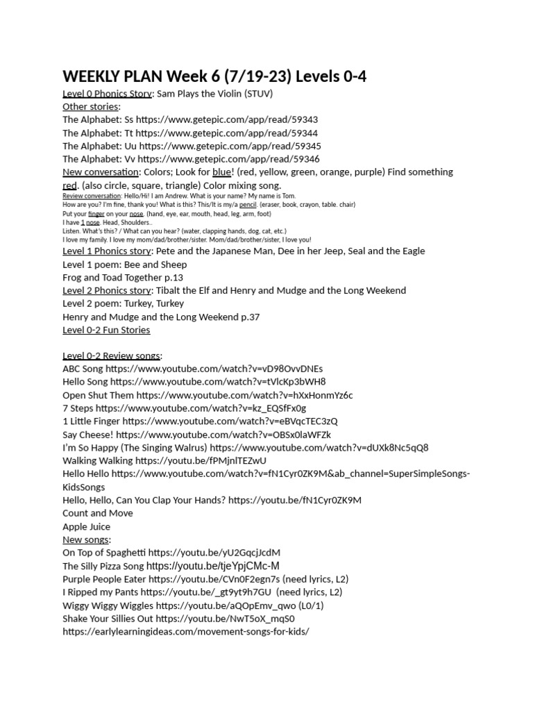 Week 7 Lesson Plan Word Pad | PDF