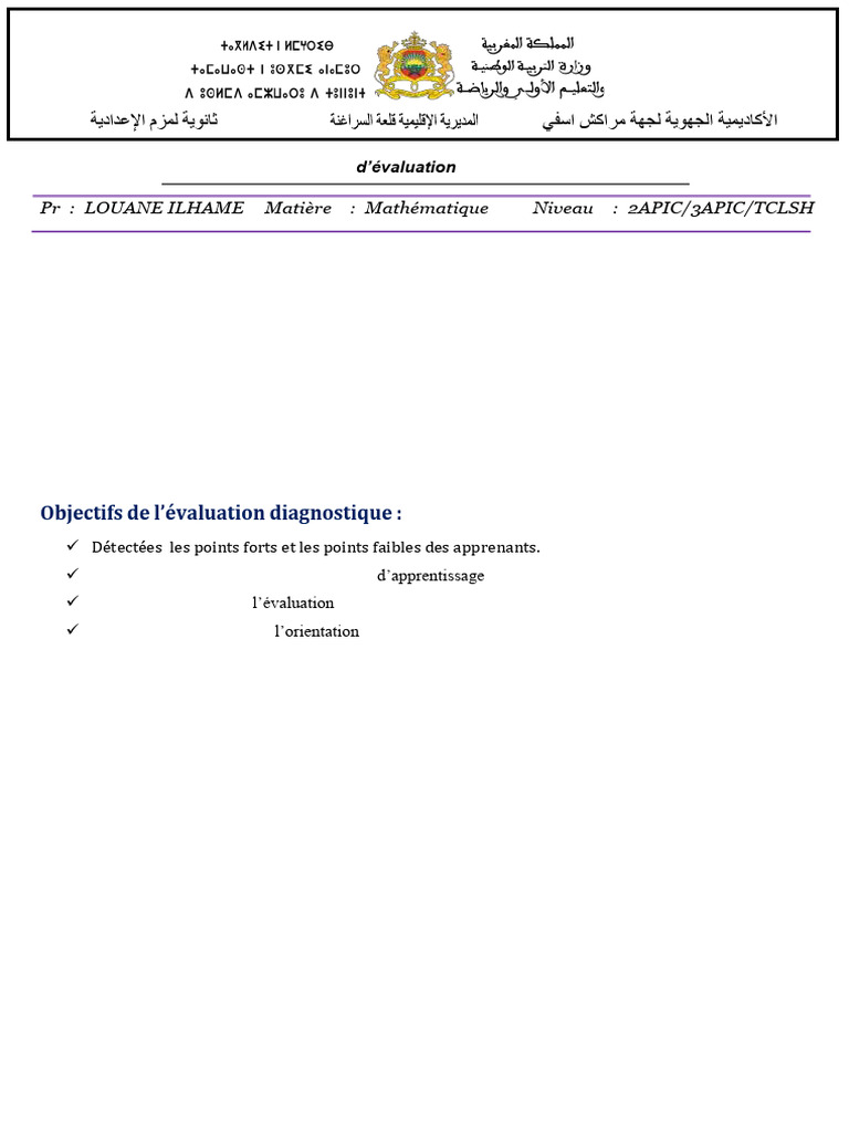 Rapport d'évaluation diagnostique-2APIC | PDF