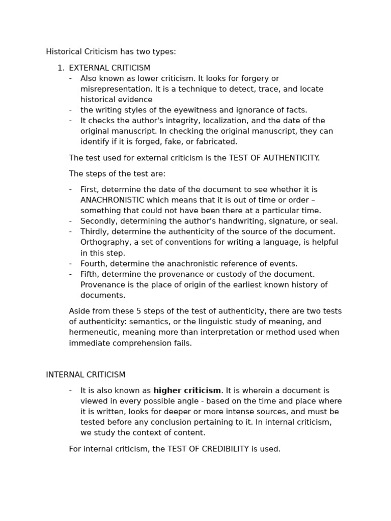 Types of Historical Criticism Explained | PDF | Authentication