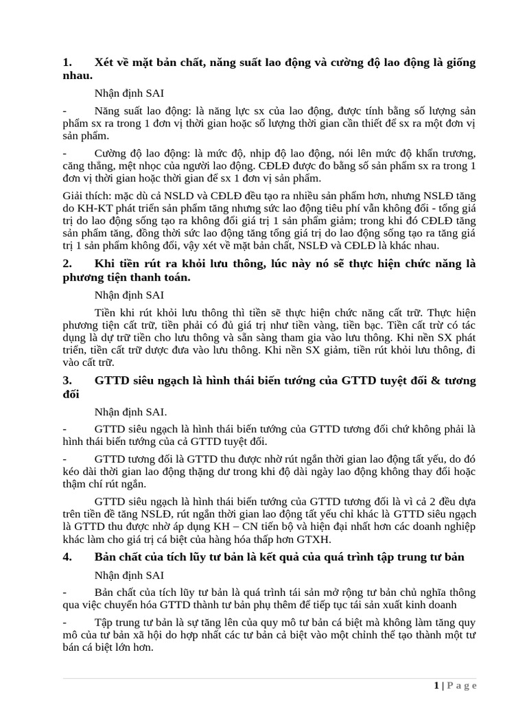 Nhận định KTCTML | PDF