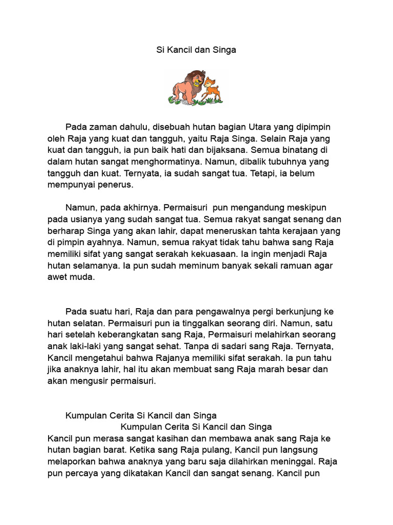 Si Kancil Dan Singa | PDF