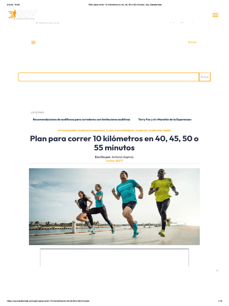 Plan para Correr 10 Kilómetros en 40, 45, 50 o 55 Minutos - Soy Maratonista | PDF