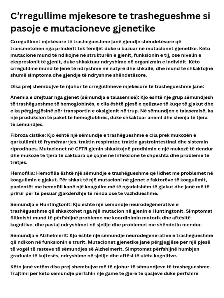 C'rregullime Mjekesore Te Trashegueshme Si Pasoje e Mutacioneve ...