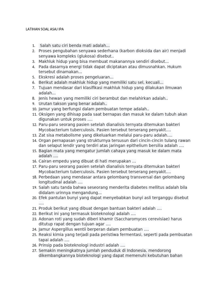 Latihan Soal Asaj Ipa | PDF