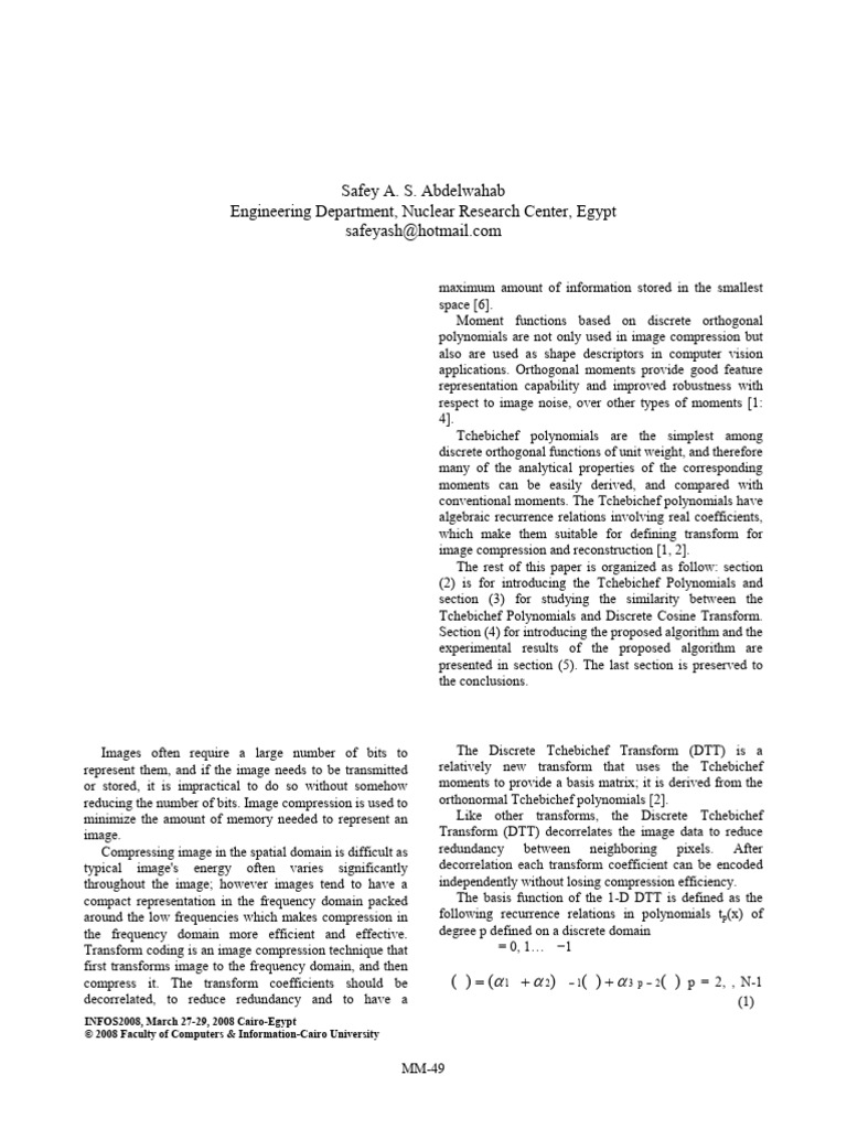 Image Compression Using A Fast and Efficient Discrete Tchebichef Transform Algorithm | PDF