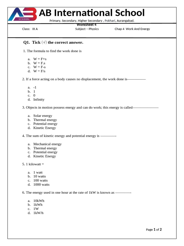 Chap4 Work and Energy | PDF