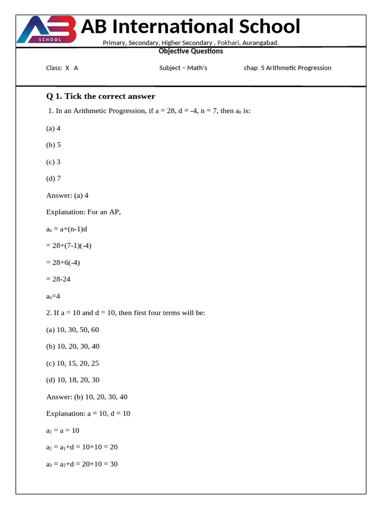 Chap 5 Arithmetic Progression | PDF