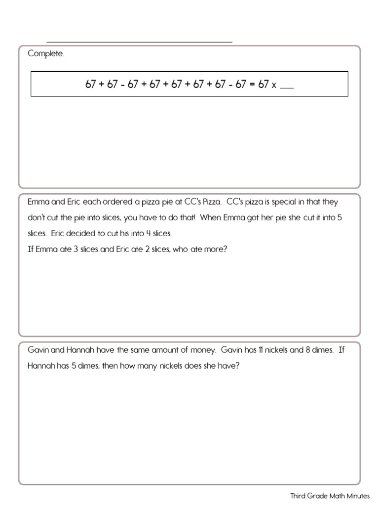 3rd Grade Math Minutes Practice Worksheets | PDF
