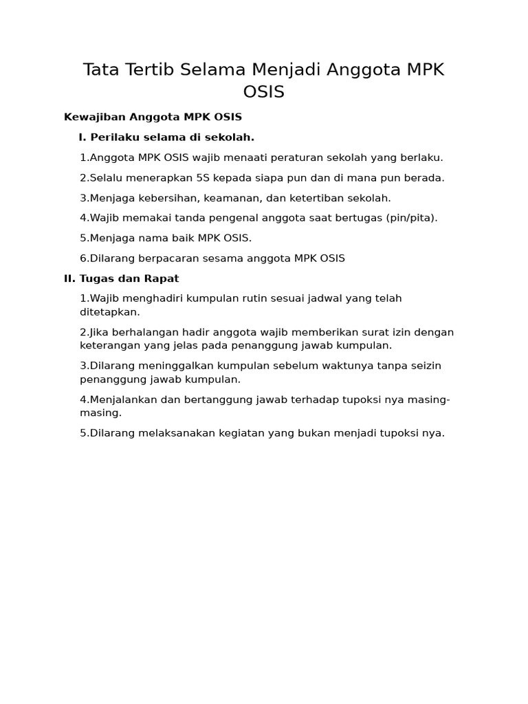 Tata Tertib Mpk Osis 1 | PDF