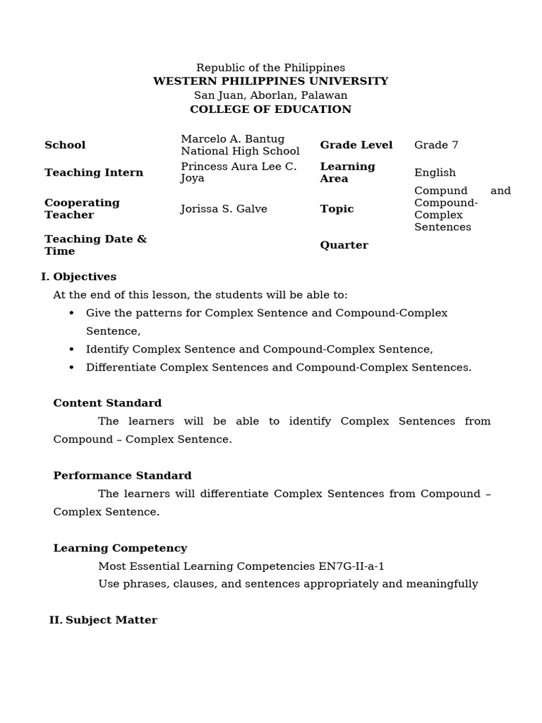 Detailed Lesson Plan English 7 | PDF