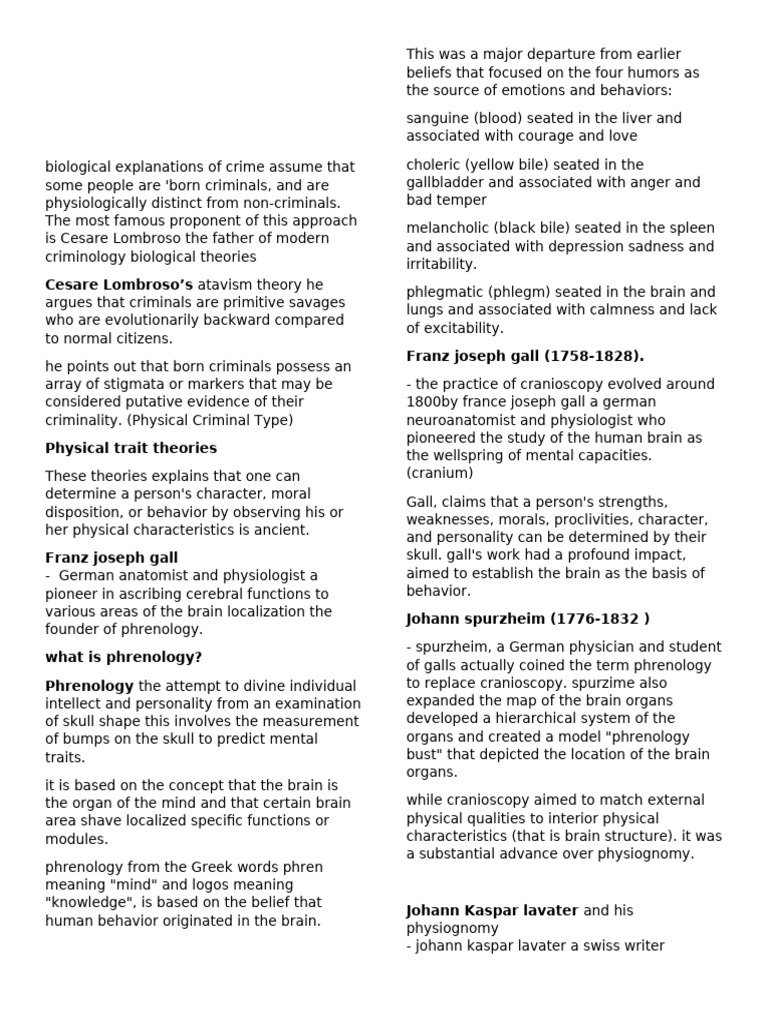 Biological Explanations of Crime | PDF | Physiognomy