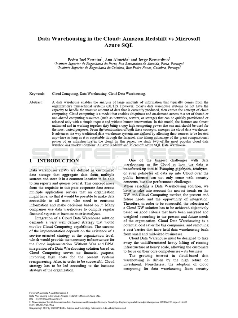 Data Warehousing in The Cloud: Amazon Redshift Vs Microsoft Azure SQL | PDF