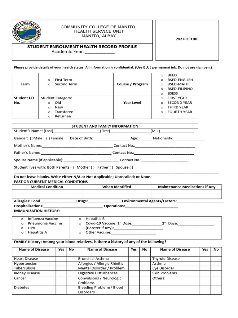 Student Health Record Form 3 Copies | PDF | Vaccines | Allergy