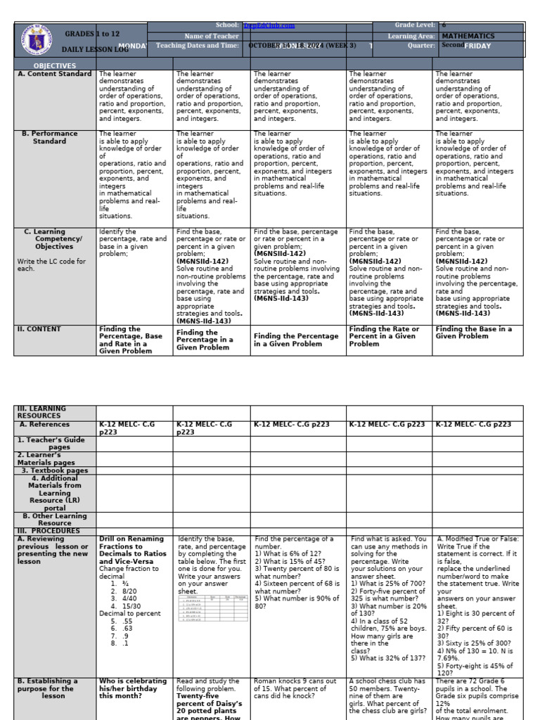 DLL - Mathematics 6 - Q2 - W3 | PDF