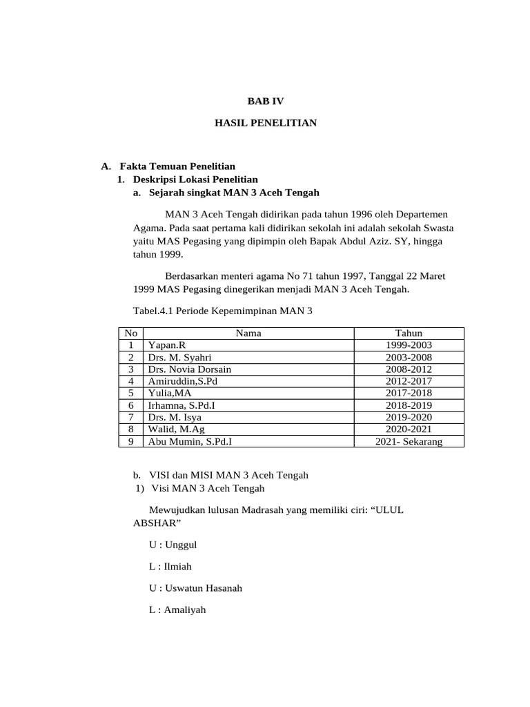 Sejarah visi misi MAN 3 Aceh Tengah | PDF