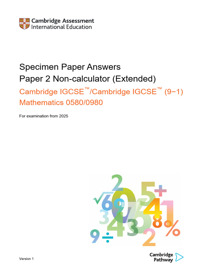 0580 Specimen Paper Answers Paper 2 (For Examination From 2025) | PDF