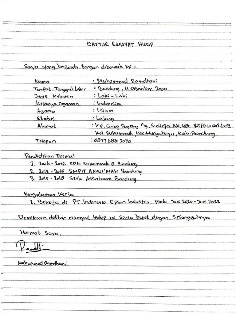 CV Muhammad Ramdhani | PDF