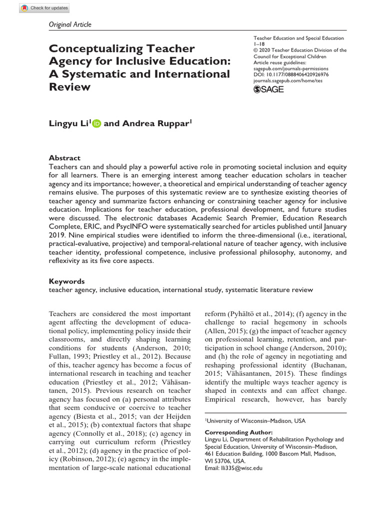Teacher Agency in Inclusive Education | PDF