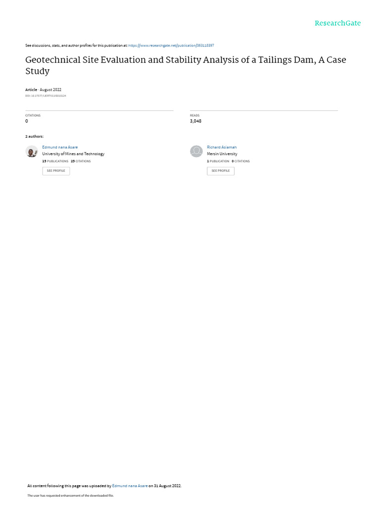 Geotechnical Site Evaluation and Stability Analysis of A Tailings Dam A ...