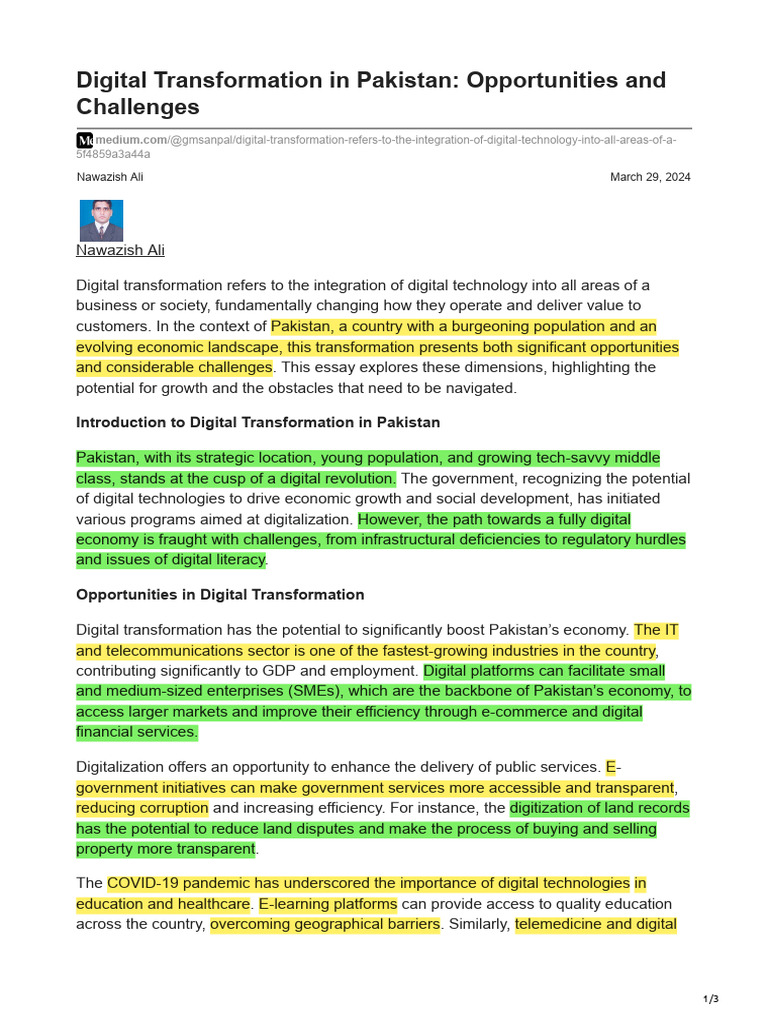 Digital Transformation in Pakistan Opportunities and Challenges | PDF