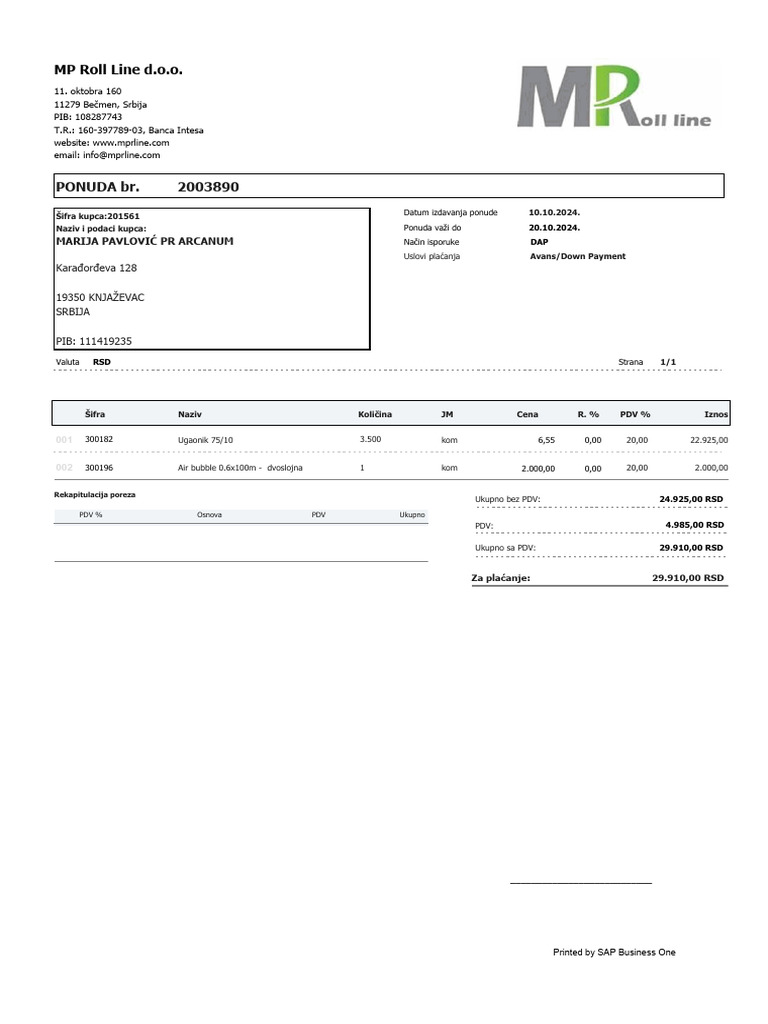 Ponuda SRB MP Roll Line | PDF
