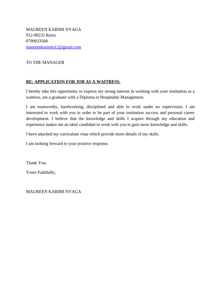 Maureen Karimi Nyaga Cover Letter | PDF Maureen Karimi Nyaga Cover Letter | PDF