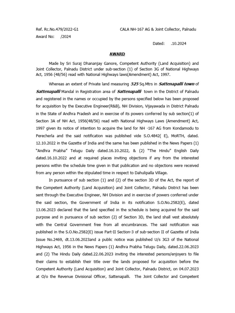 525 Sattenapalli Town Sattenapalli Sattenapalli: Award | PDF