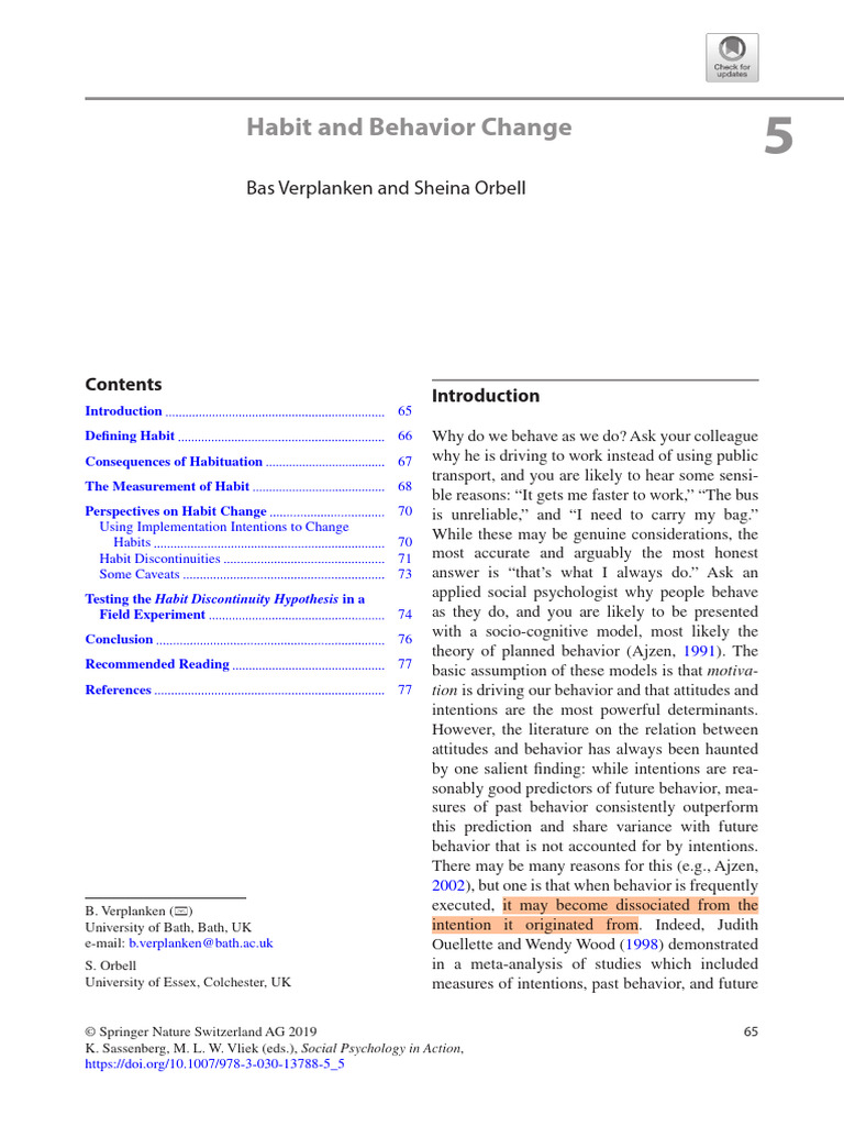 6 Habit and Behavior Change Verplanken Orbell | PDF