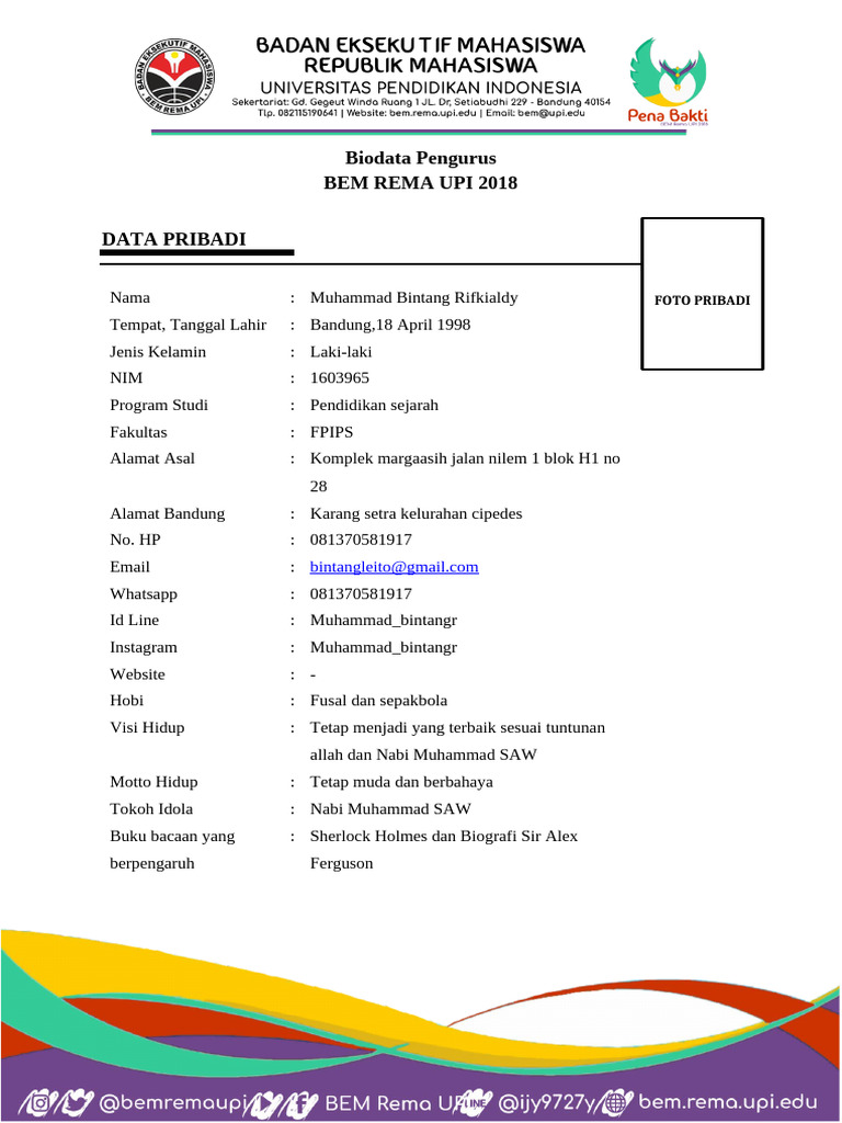 Format Biodata Pengurus | PDF