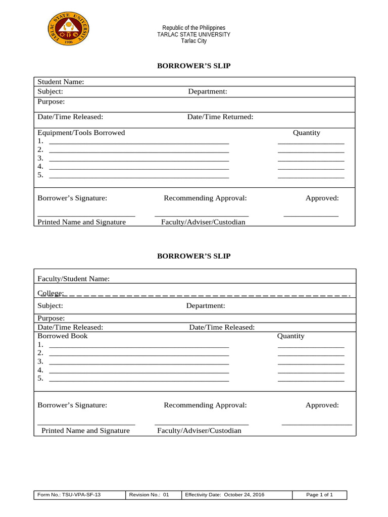 Borrower S Slip | PDF