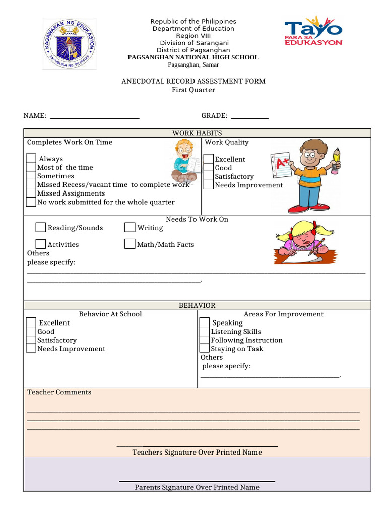 Anecdotal Record Assessment Form | PDF