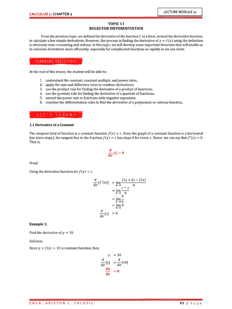 Module 11 Rules For Differentiation | PDF