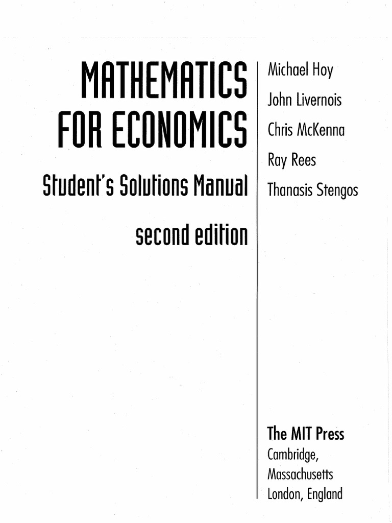 HOY - Solutions Manual For Mathematics For Economics | PDF | Teaching ...