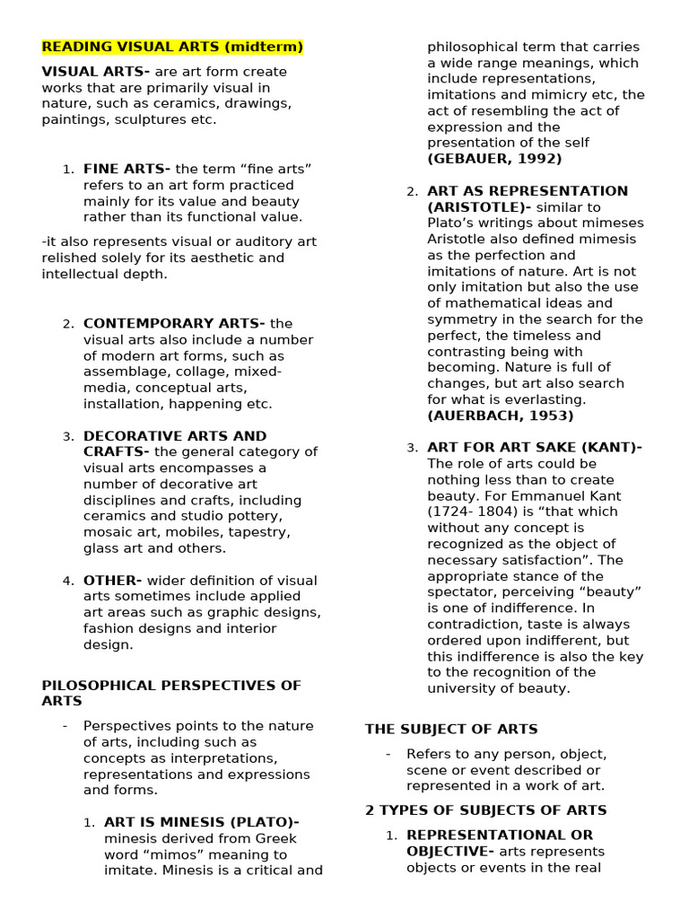 READING VISUAL ARTS (notes) | PDF