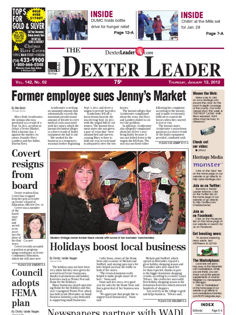 Dexter Leader Front Page Jan. 12, 2012 | PDF | News Broadcasting ...