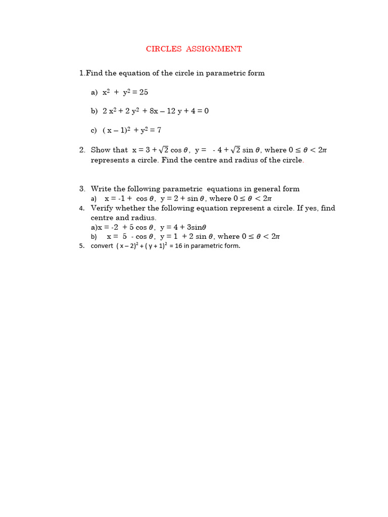 Circles Class 11 Assignment (1) | PDF