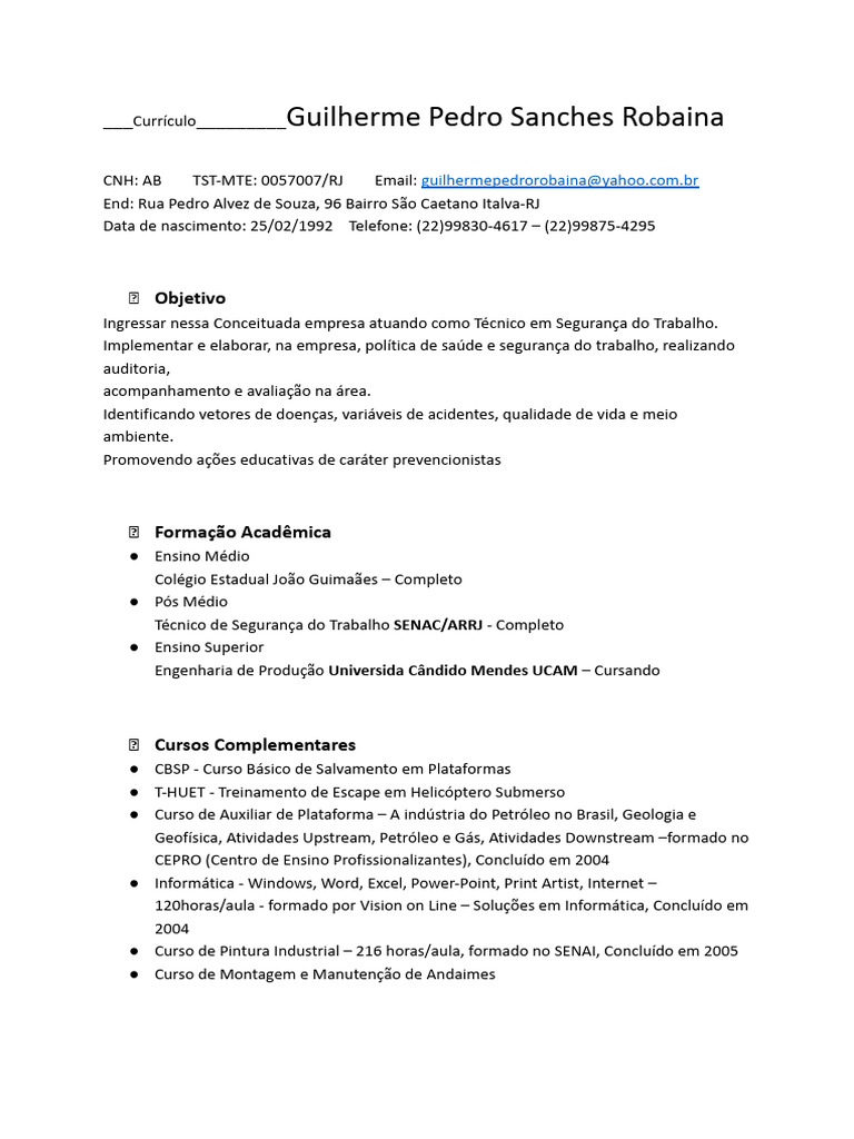 Curriculo Guilherme TST | PDF | Negócios | Tecnologia e Engenharia