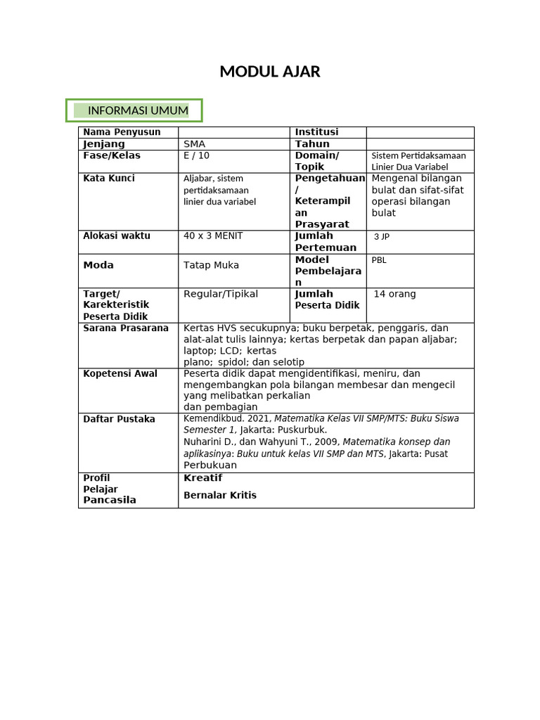 Contoh Modul Ajar | PDF