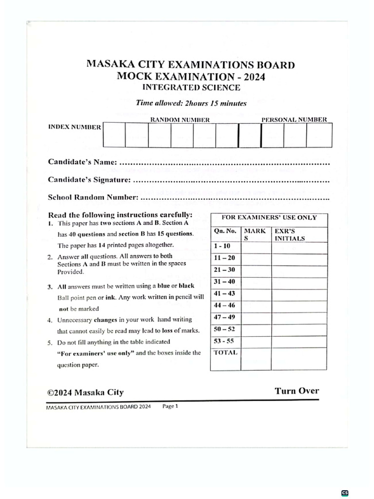 Sci Masaka City Mock 2024 | PDF