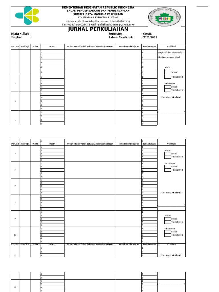 Jurnal Perkuliahan SMTR Ganjil 2020-2021 | PDF
