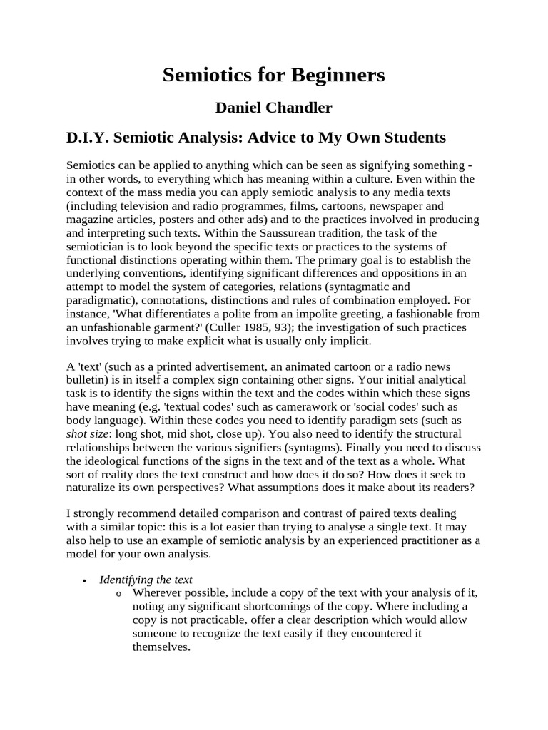 Semiotics For Beginners | PDF