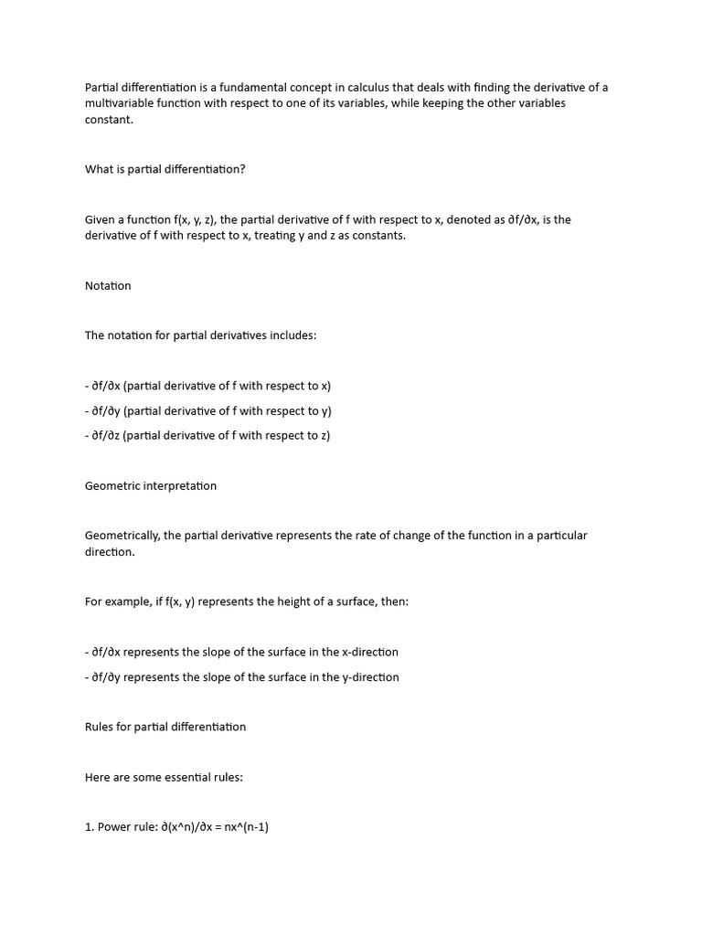 Partial Differentiation Is A Fundamental Concept in Calculus That Deals With Finding The ...