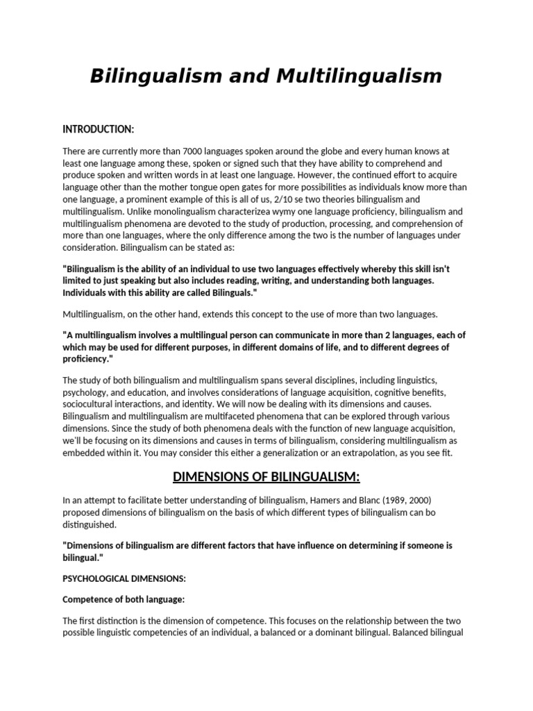 Bilingualism and Multilinualism | PDF | Multilingualism | Language Arts & Discipline