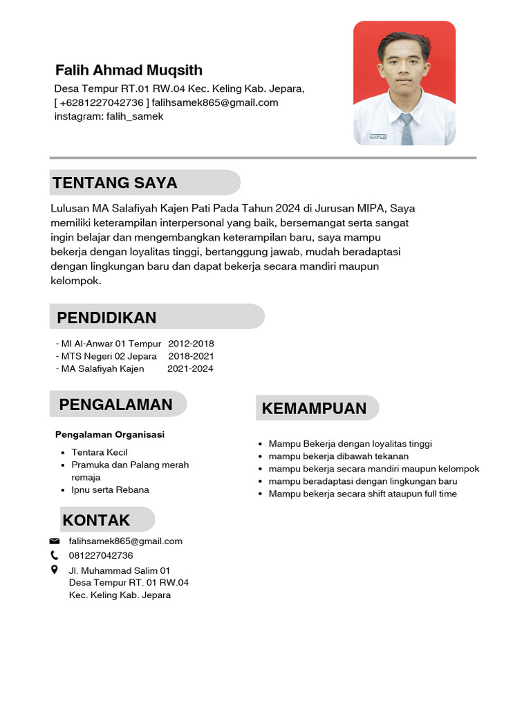 Daftar Riwayat Hidup - CV Falih Ahmad Muqsith | PDF