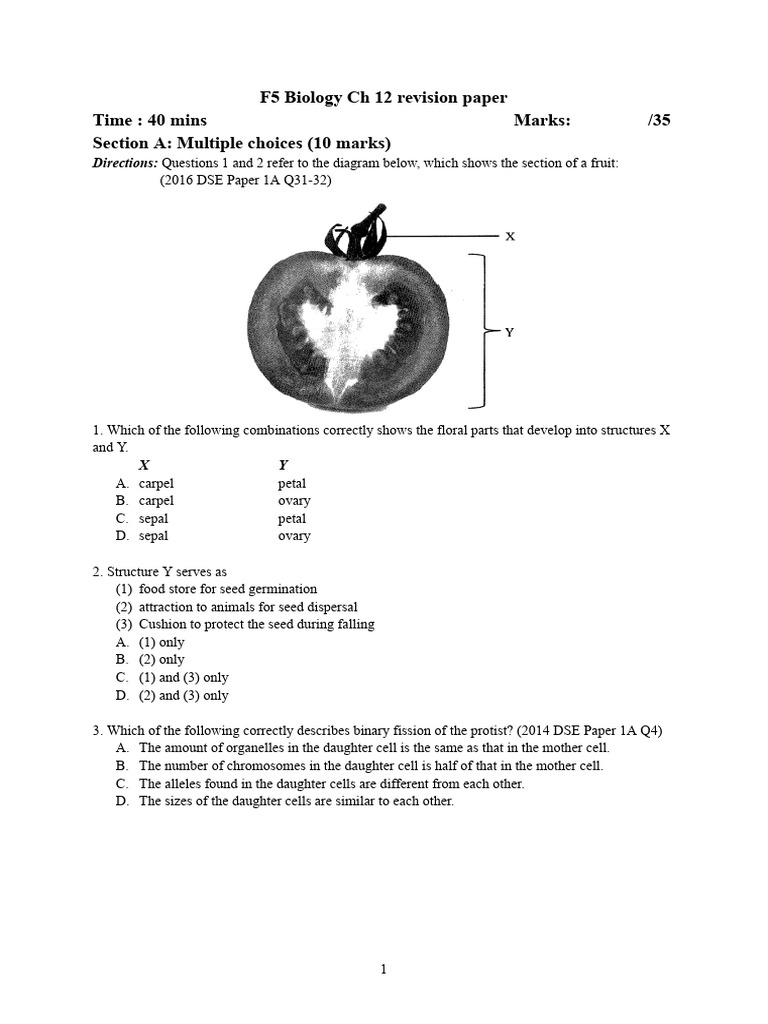 F5 Biology CH 12 Revision Paper | PDF