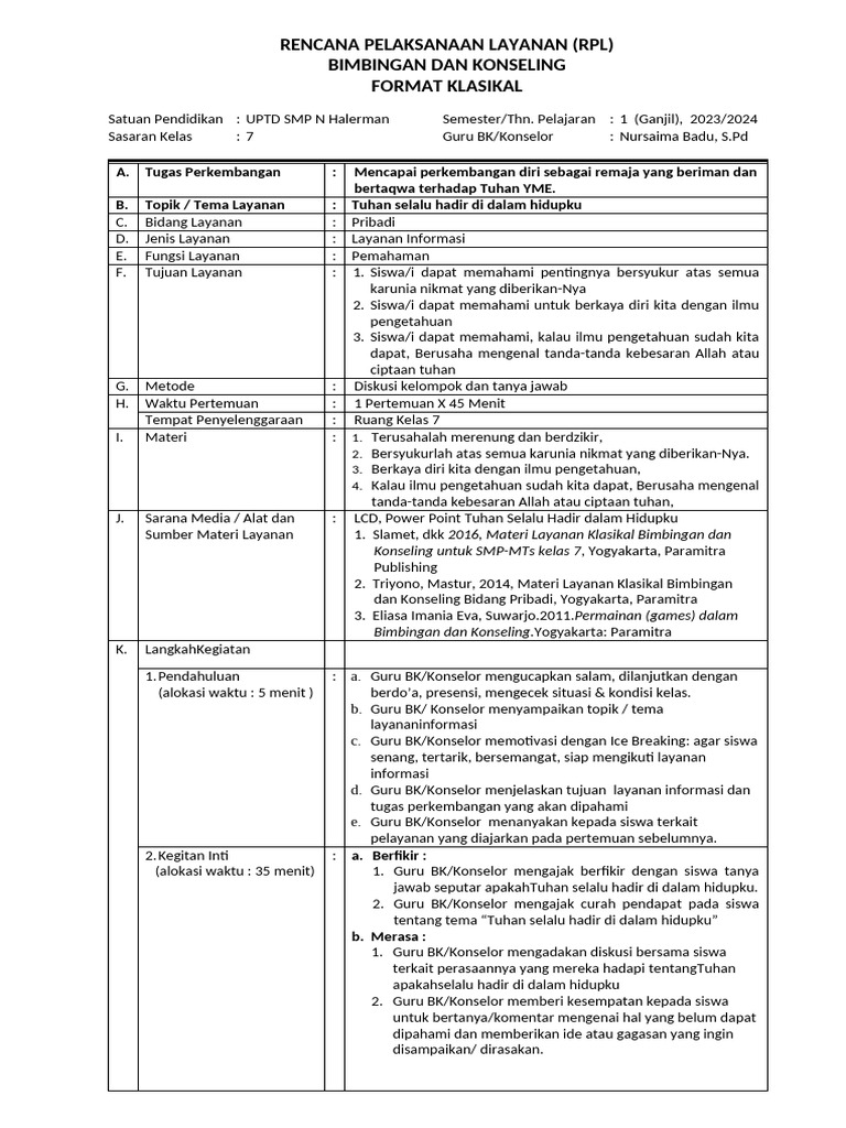 RPL Tuhan Selalu Hadir Dalam Hidupku | PDF | Self-Improvement | Science & Mathematics